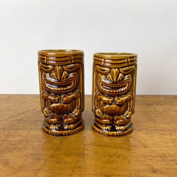 Dining | Vintage Hawaii Mugs Tiki Leilani Brown Pottery Mugs Set Of 2 | Poshmark